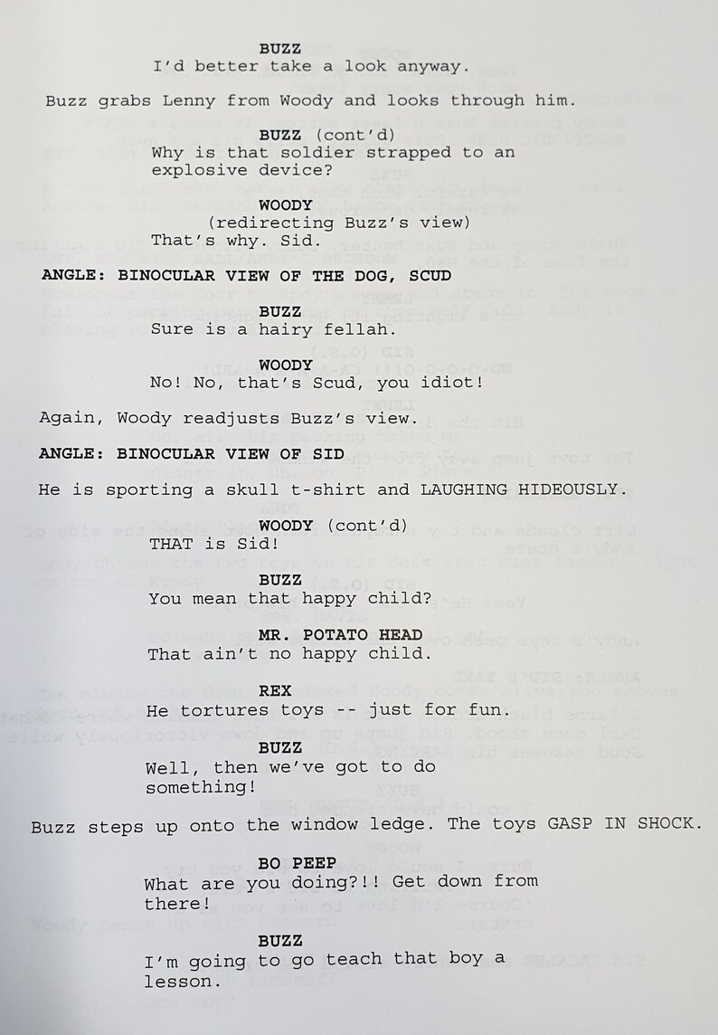 Toy Story Film Script Screenplay Movie Disney Pixar Buzz | Etsy