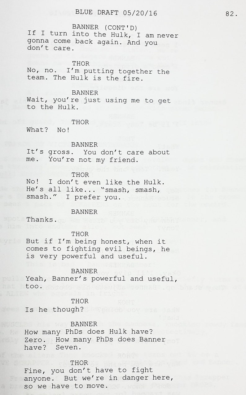 Thor Ragnarok Marvel Superhero Film Movie Script Screenplay | Etsy