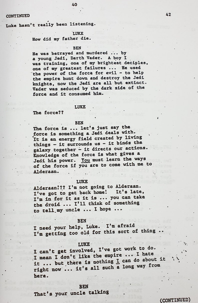 Star Wars A New Hope Film Script Movie Unique Gift Screenplay | Etsy