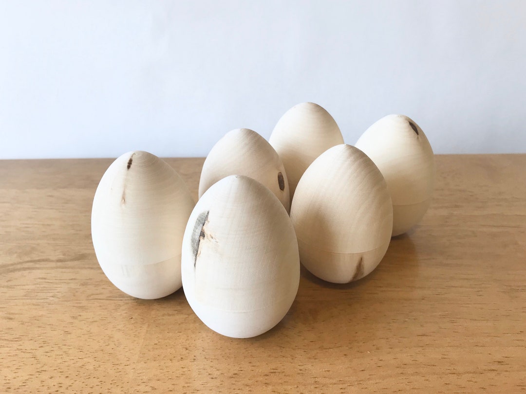 6 Hollow Wooden Easter Eggs *seconds*, Set of 6 Natural Wooden Eggs, 6 Unfinished Wooden ...