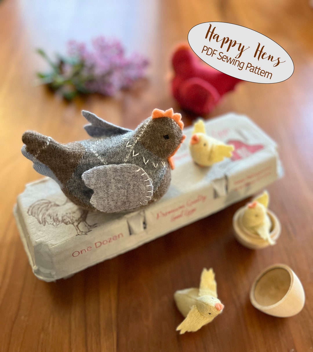 Chicken Plushie Sewing Pattern (PDF Pattern) Happy Hens: for Upcycled ...