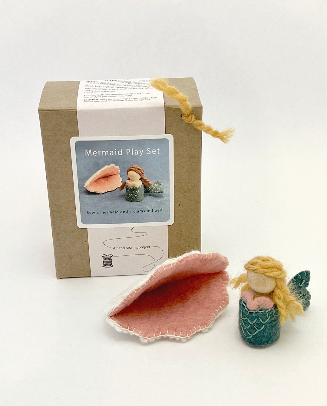 DIY Mermaid Peg Doll and Felt Clamshell Bed Sewing Kit, DIY Mermaid Toy ...