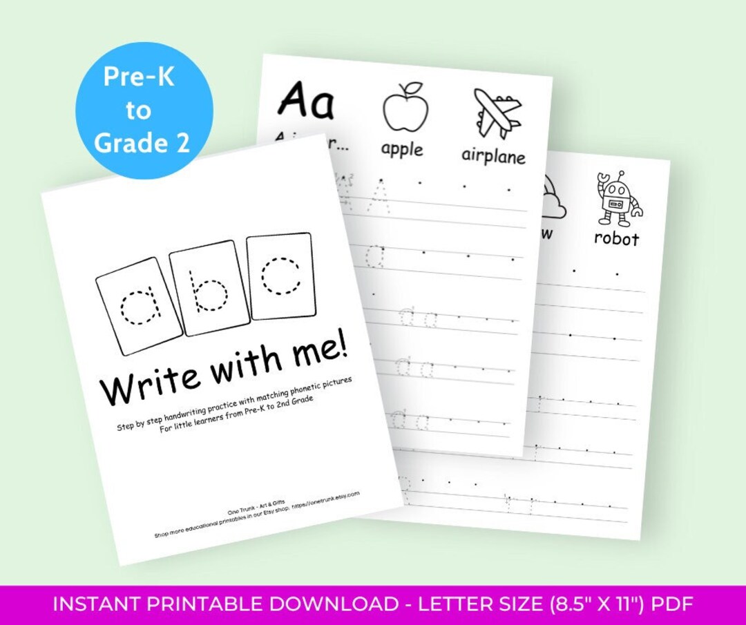 Printable Download: Kindergarten Handwriting Practice With Phonics ...