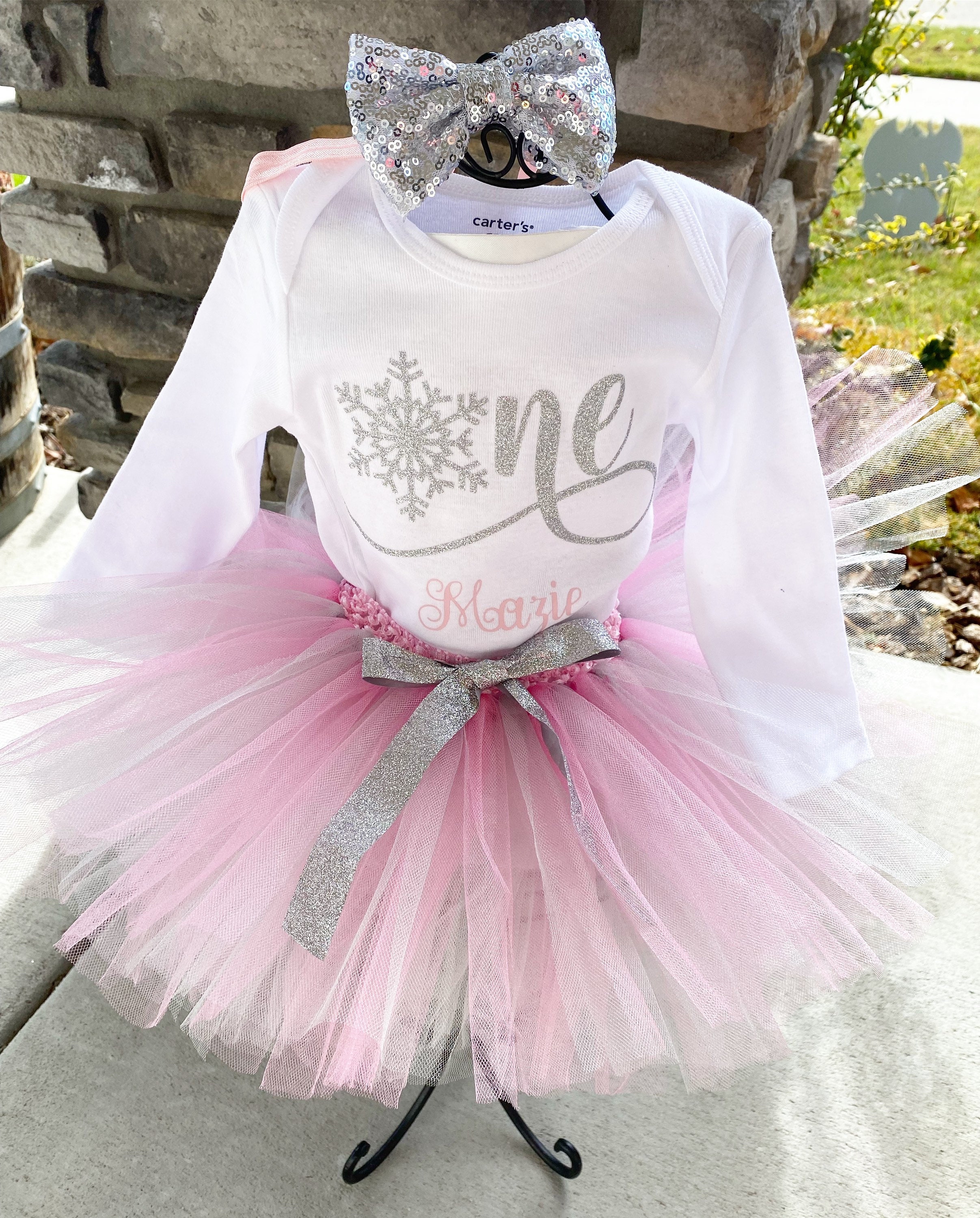 Personalized Pink and Silver Snowflake First Birthday Outfit - Etsy