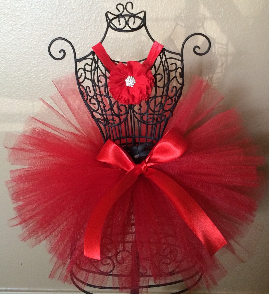 Tutú rojo, Tutú rojo y diadema, Tutú bebé, Diadema de flor roja, Tutu ...