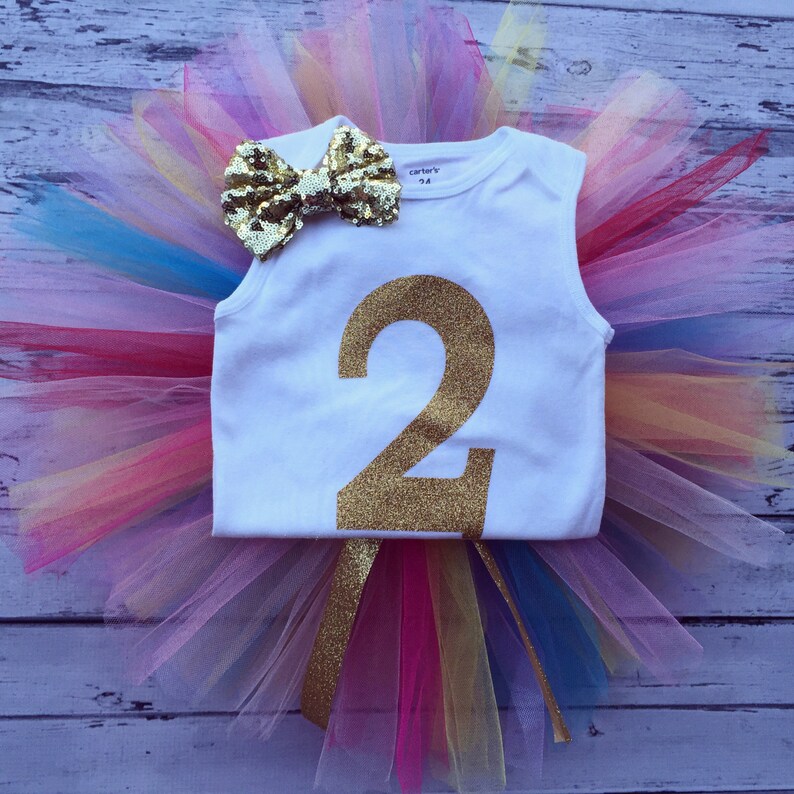 2nd Birthday Tutu Set 2nd Birthday Outfit Gold Two Bodysuit - Etsy