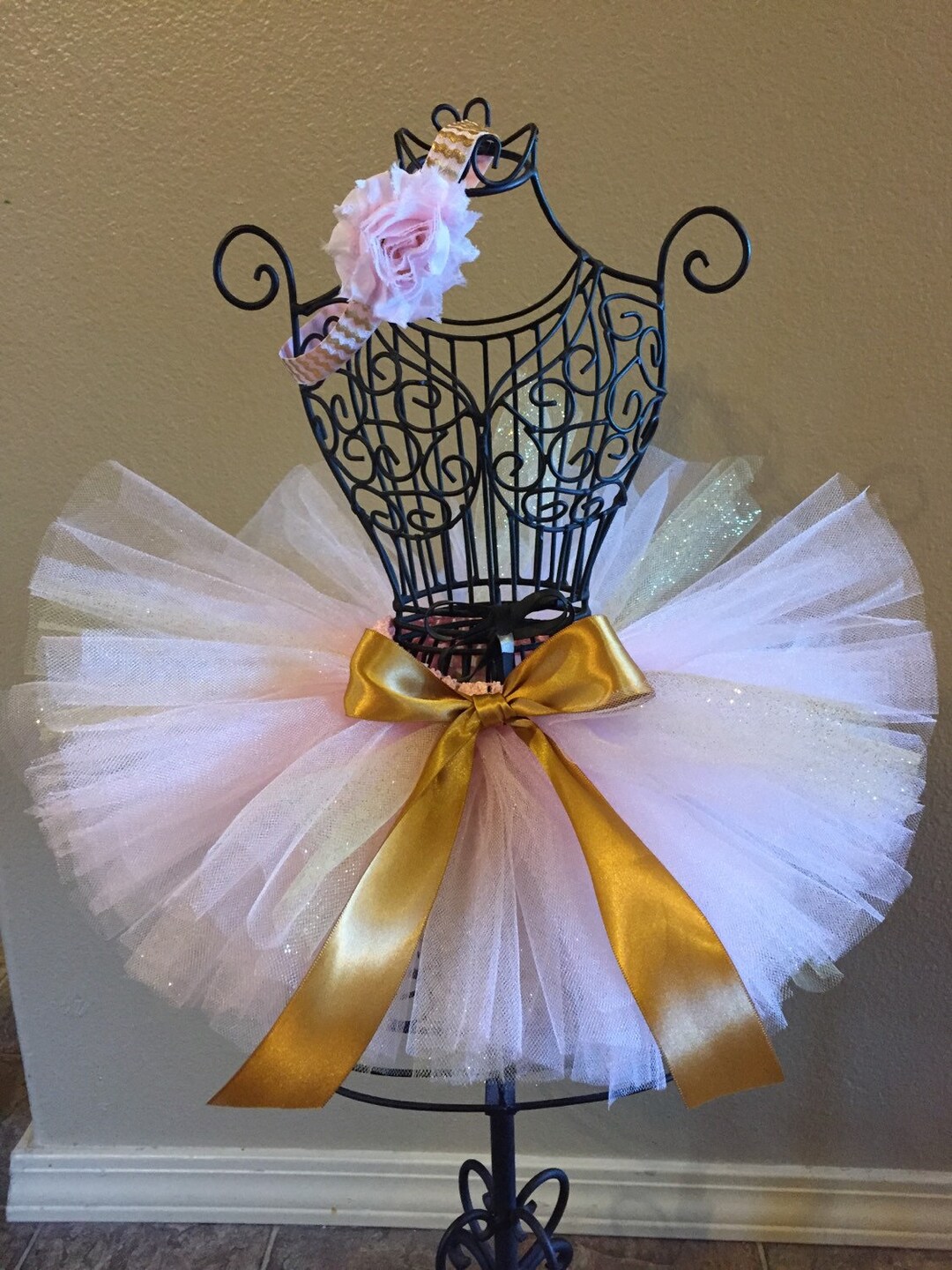 Birthday Tutu Set, Pink and Gold Tutu, Baby Tutu, Pink Shabby Chic ...