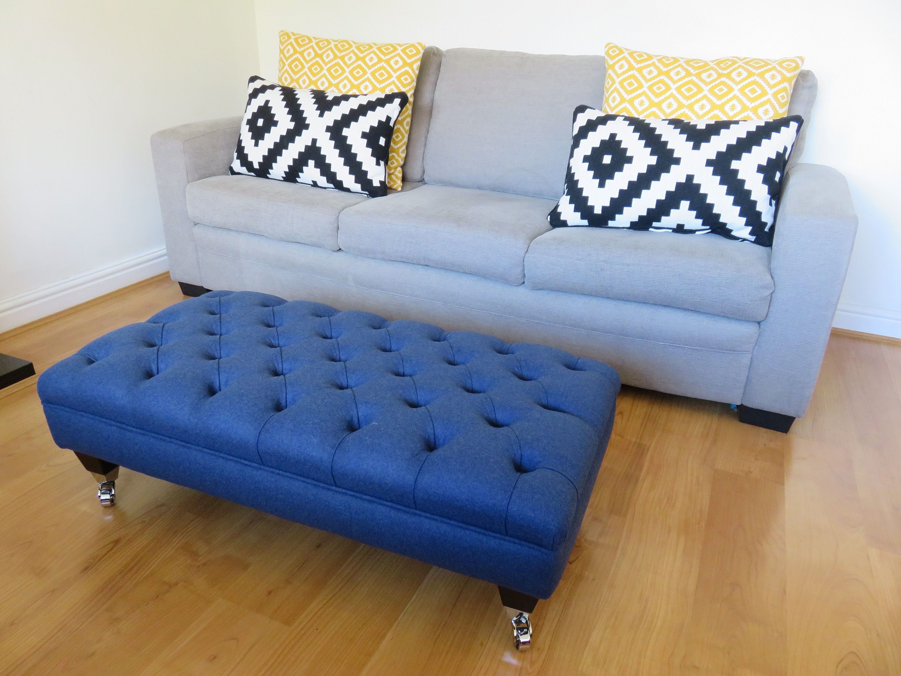 Handmade Upholstered Deep Buttoned Footstool - in Warwick Amatheon Wool ...