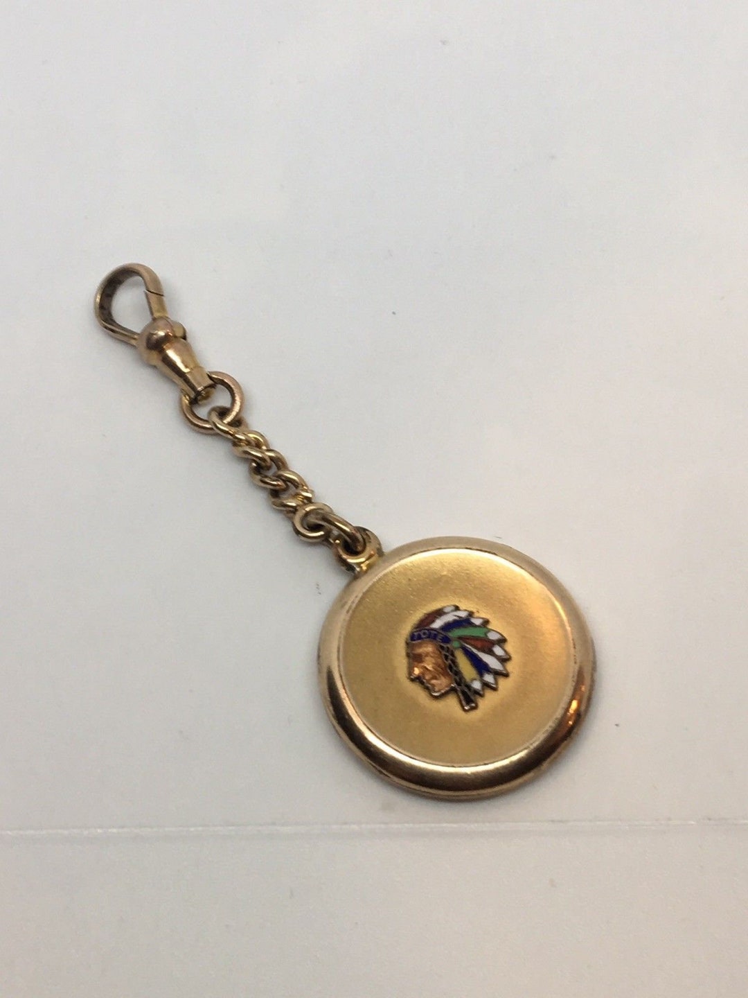 Vintage Enamel Indian Head Watch Fob Tote Fraternal Order of the Red ...
