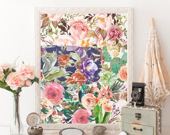 Printable art Flower collage print featuring gorgeous | Etsy