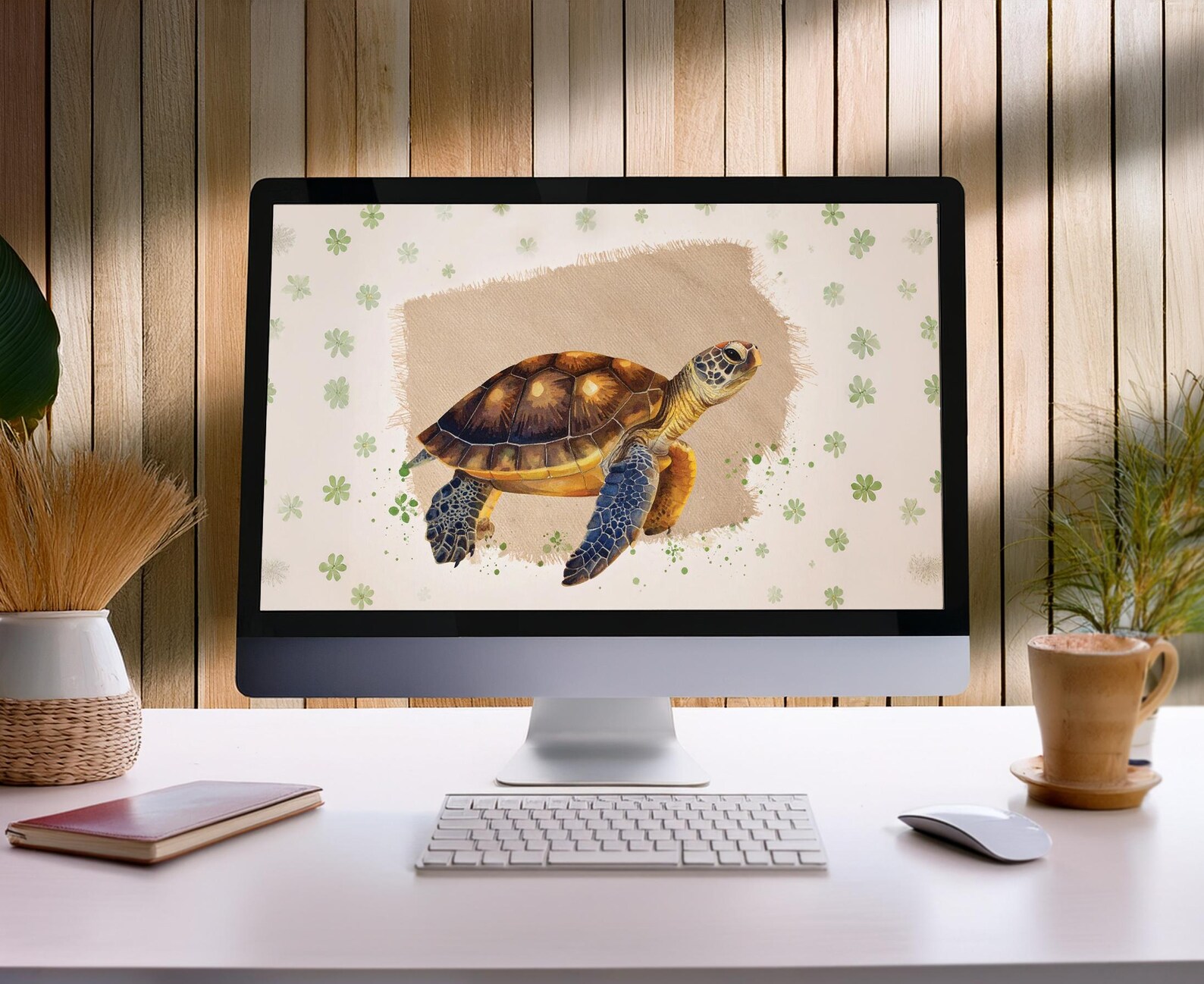 Sea Turtle Desktop Wallpaper | Ocean Nursery Digital Background | Green ...