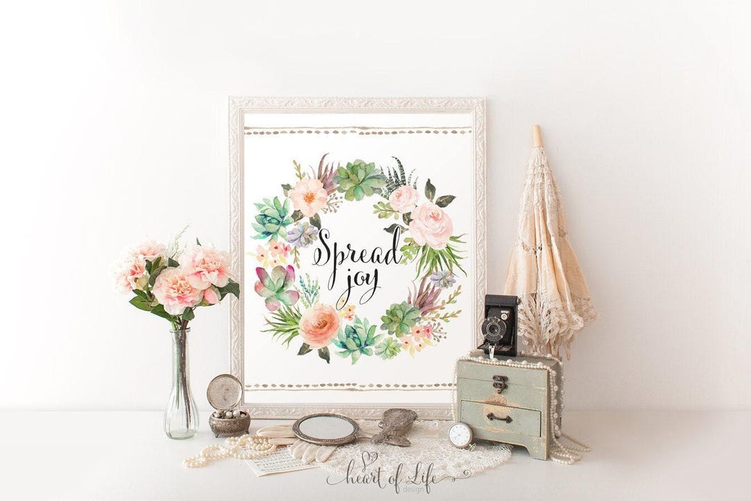 Spread Joy Printable Wall Art | Watercolor Floral Wreath With Quote ...