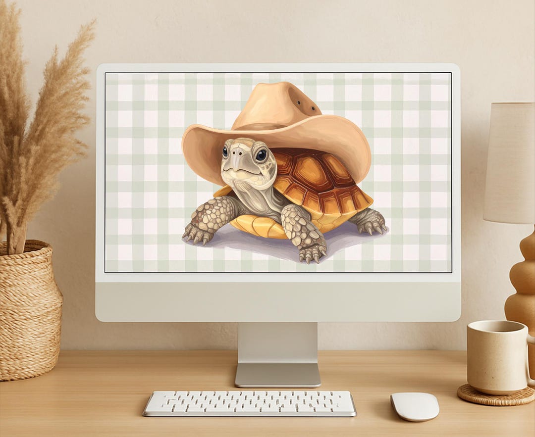 Cowboy Turtle Desktop Wallpaper | Green Gingham Western Nursery ...