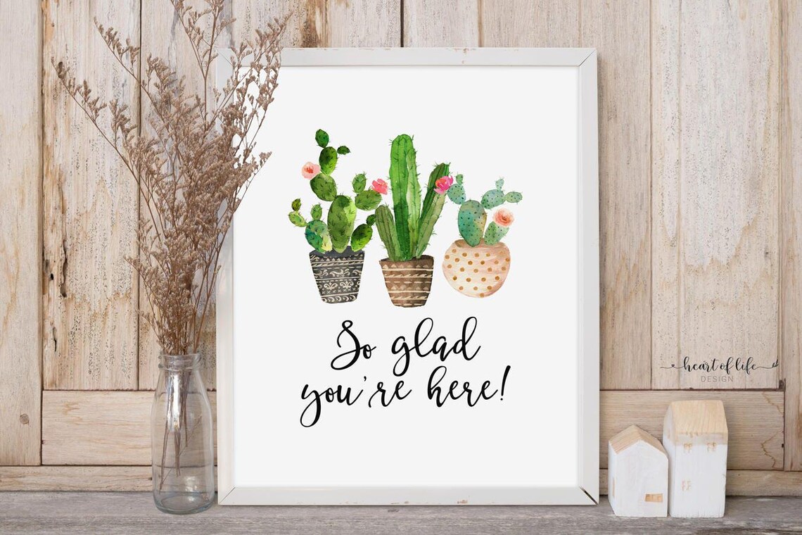 So Glad You're Here Printable Welcome Sign – Cactus Greenery Guest Room ...