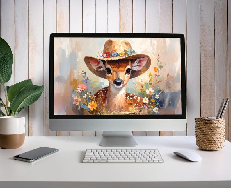 Baby Fawn Desktop Wallpaper | Floral Cowgirl Deer Background | Girl ...