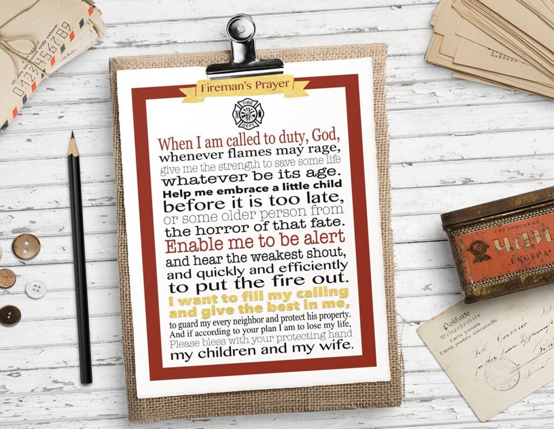 Firefighter Gift Printable Art Fireman's Prayer Poster Gift for ...