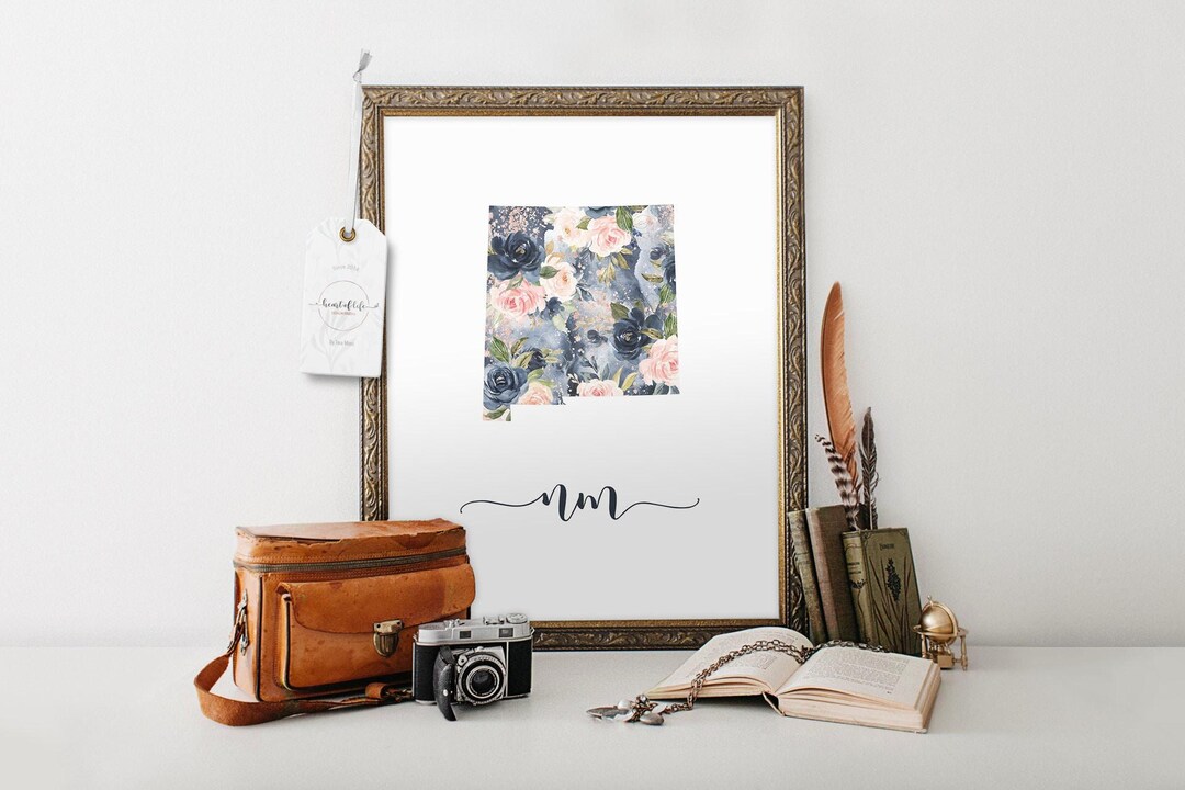 New Mexico Printable State Wall Art – Floral Watercolor Silhouette With ...