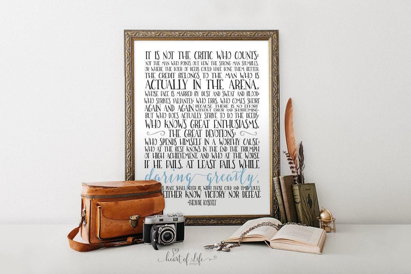 The Man in the Arena Quote Print - "it is Not the Critic Who Counts ...