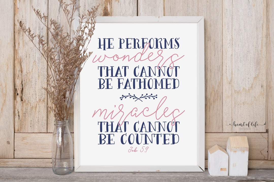 Nursery Scripture Art Print Job 5 9 Miracle Bible Verse Scripture ...