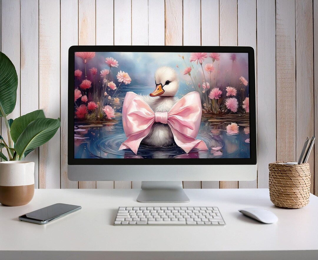 Cute Duckling Desktop Wallpaper – Pastel Easter Computer Background ...