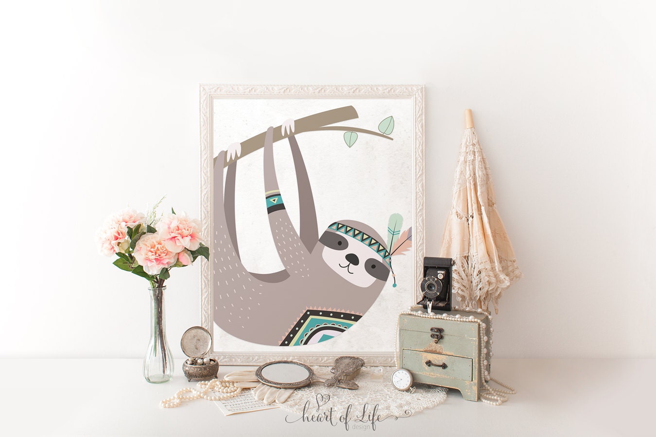 Sloth print Printable wall art Sloth printable Tribal animal | Etsy