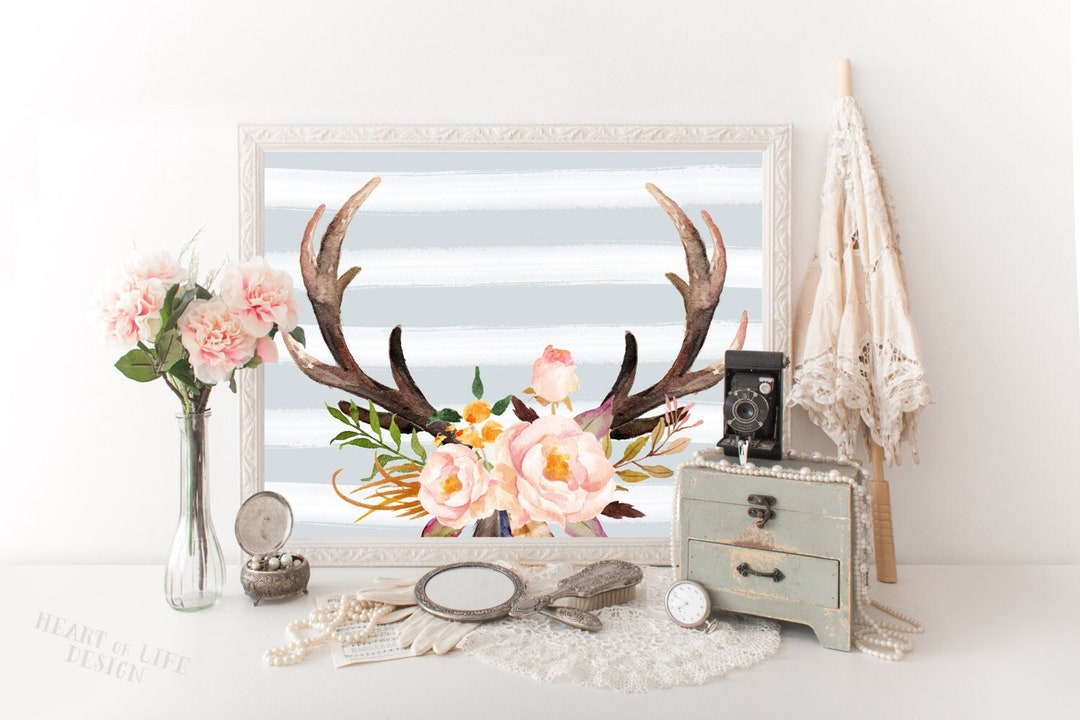 Printable Art Antler Art Print Printable Watercolor Deer Antler Art ...
