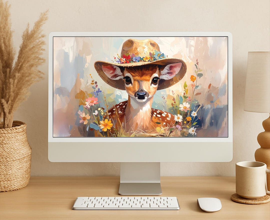 Baby Fawn Desktop Wallpaper | Floral Cowgirl Deer Background | Girl ...