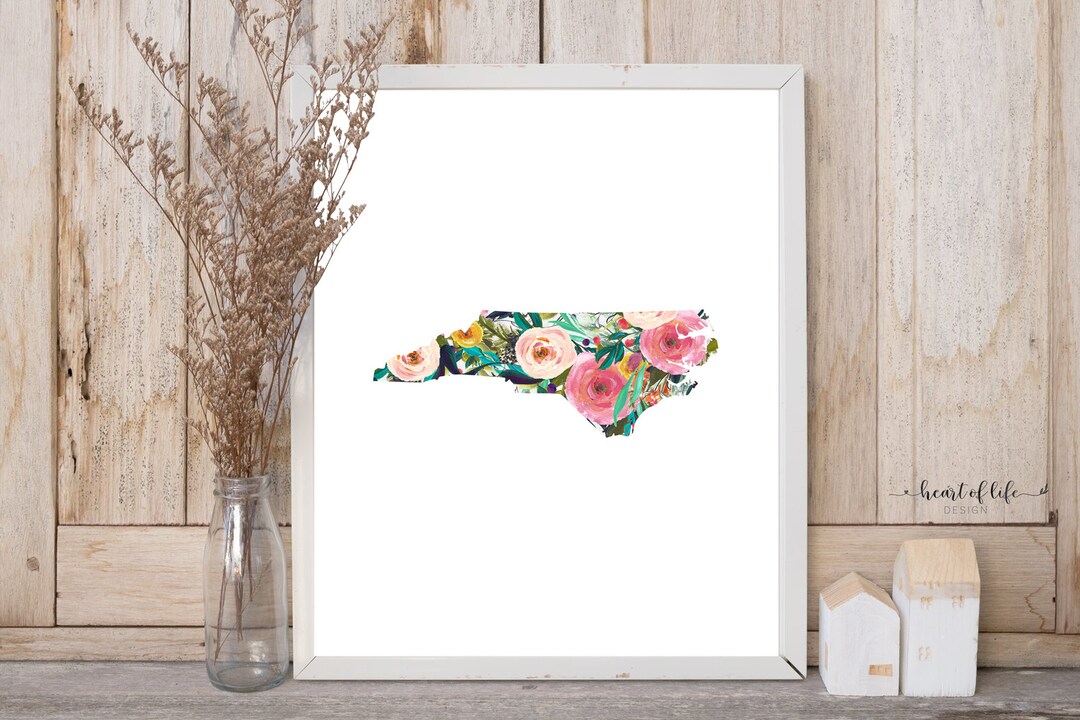 North Carolina Printable Digital Download Art Print Floral Watercolor ...