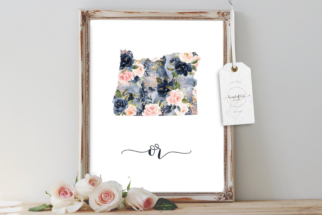 Oregon Wall Art State Printable State Abbreviation Print Watercolor ...
