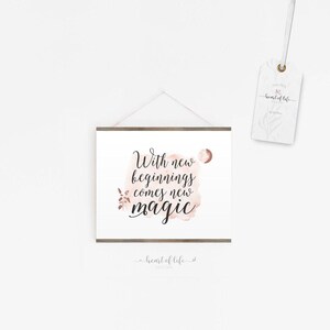 Printable Wall Art New Beginnings Sign Inspirational Quote Print Moon ...