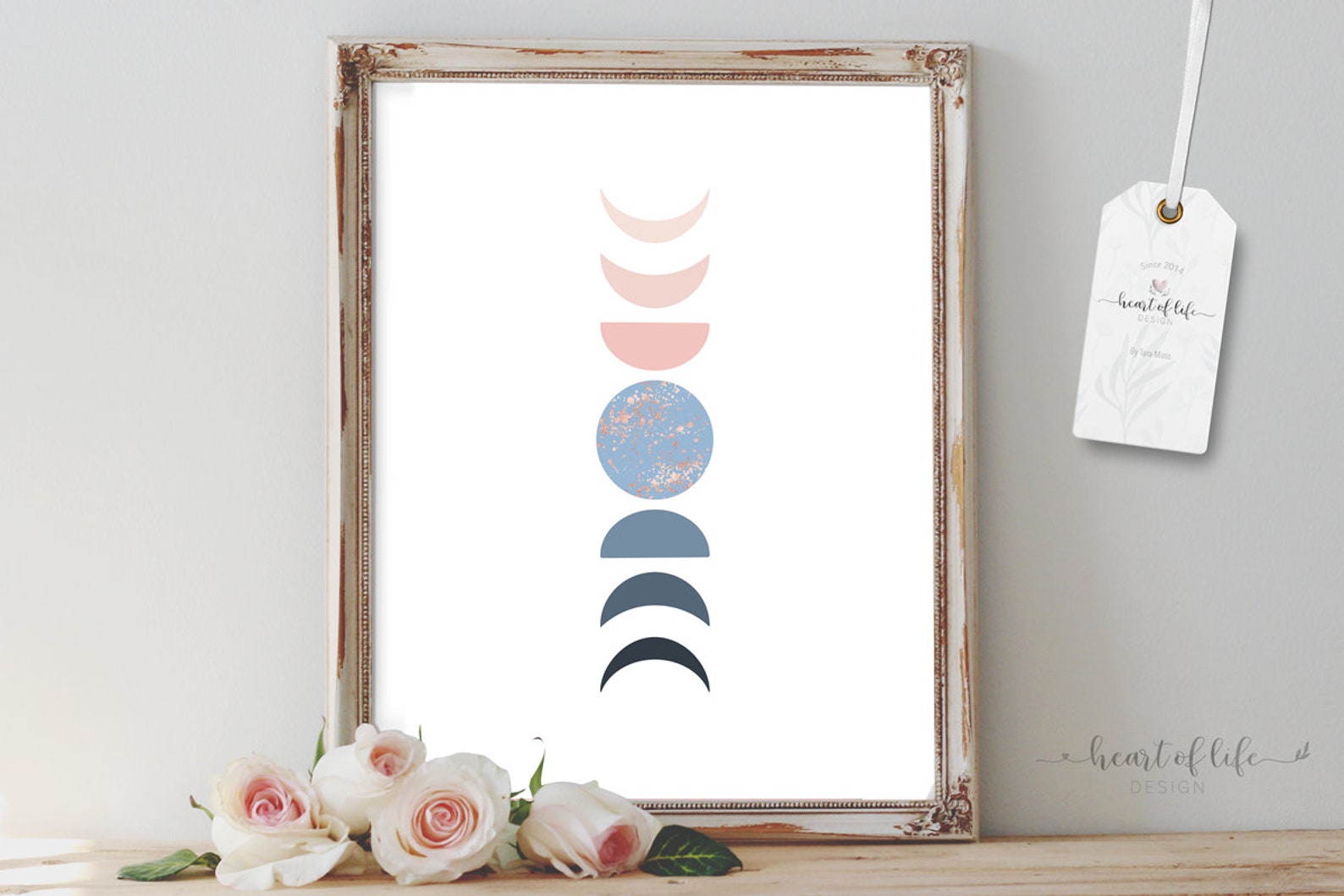 Moon Phases Printable Art Moon Print Pink and Blue Moon Wall - Etsy