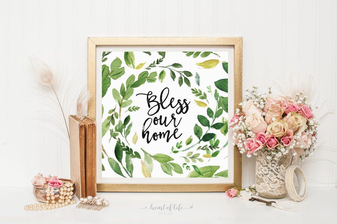 Bless Our Home Print: Greenery Wreath Wall Art (digital Download) - Etsy