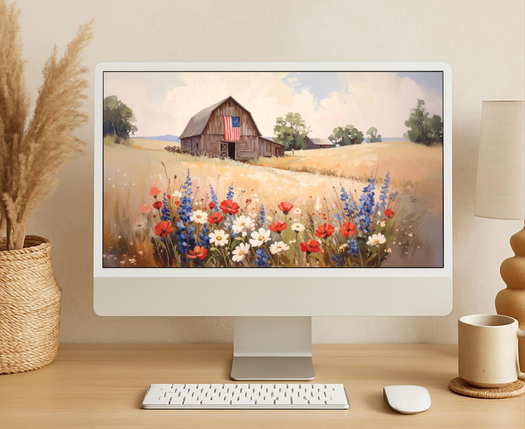 American Barn Floral Desktop Wallpaper | Rustic Patriotic Summer ...