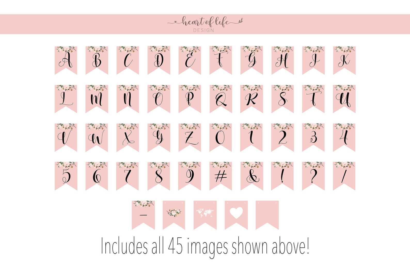 Pink Floral Party Banner: Alphabet & Numbers Printable (digital ...