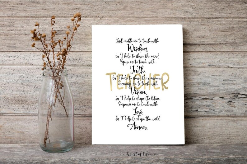 Teacher’s Prayer Printable Wall Art – Inspirational Gift for Teacher ...