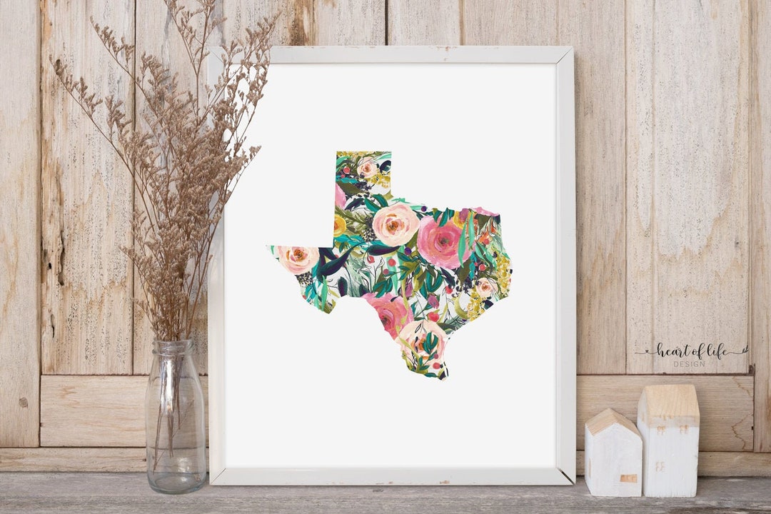 Texas Printable Digital Download Art Print Floral Watercolor Texas ...