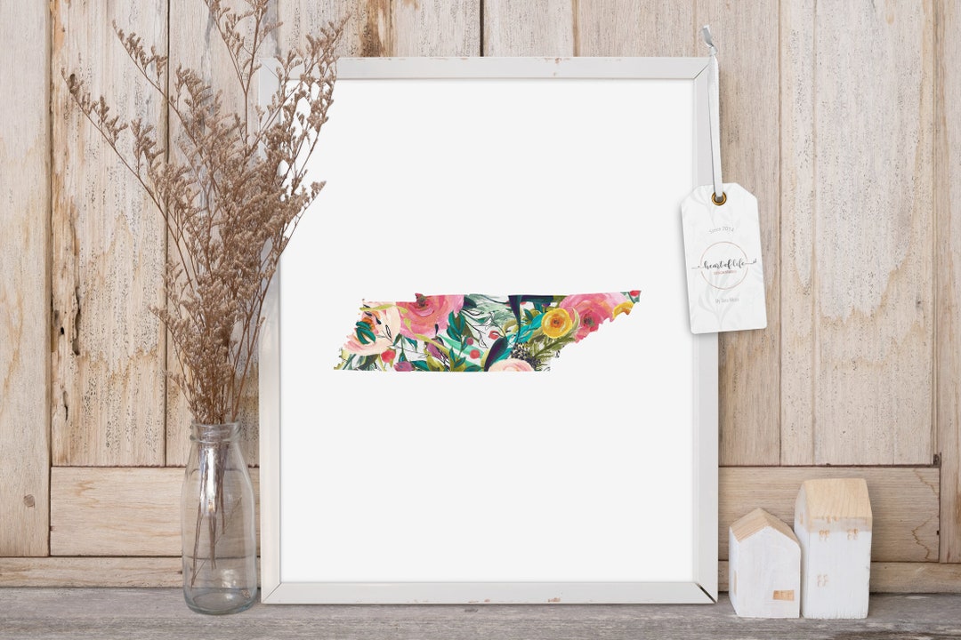 State Printable Digital Download Art Print Floral Watercolor Tennessee ...