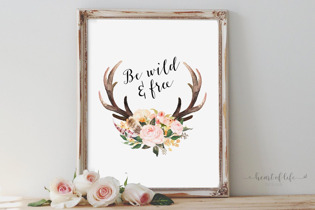 Antler Printable With Flowers Wild and Free Printable Art Instant ...