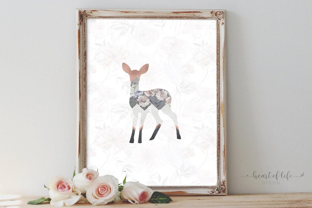 Abstract Deer Printable Wall Art – Blush Pink and Blue Fawn Print ...