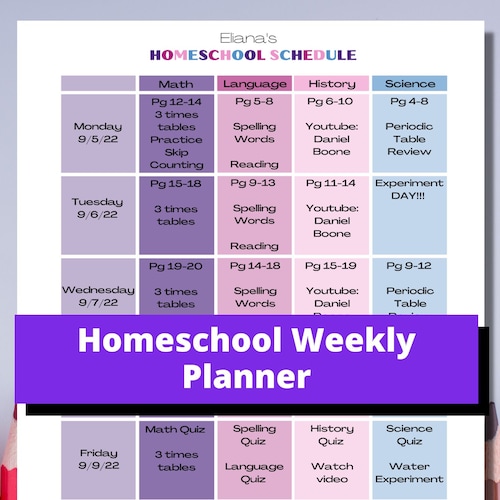 Editable Homeschool Weekly Schedule Kids Weekly Plan - Etsy