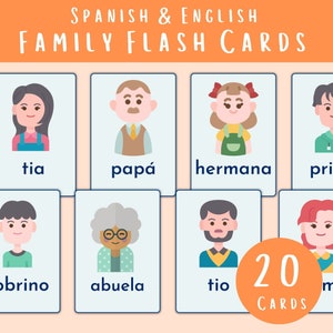20 SPANISH FAMILY FLASHCARDS Spanish and English Family - Etsy