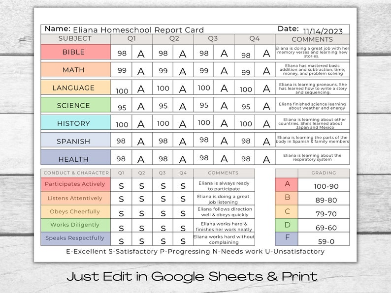 Editable Homeschool Report Card Template: Printable Progress Report ...