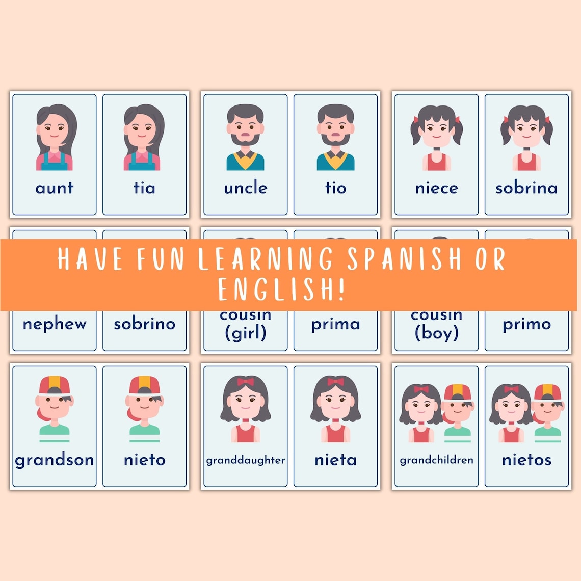 Spanish & English Family Flashcards: Bilingual Learning for Kids (PDF ...
