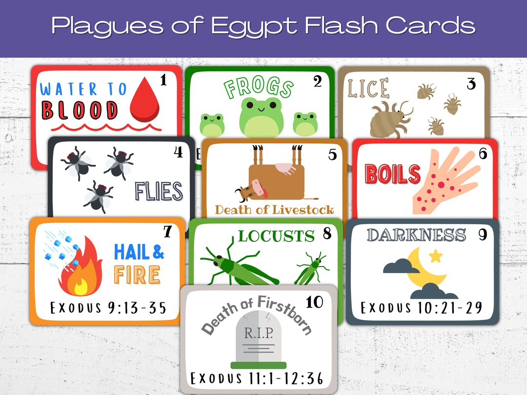 10 PLAGUES of EGYPT CARDS, Scripture Memorization Cards for Kids, Kids ...