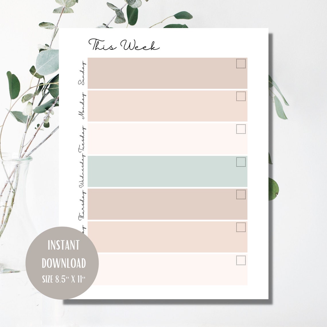 Boho Weekly Calendar Printable: Simple Blank Planner (PDF) - Etsy