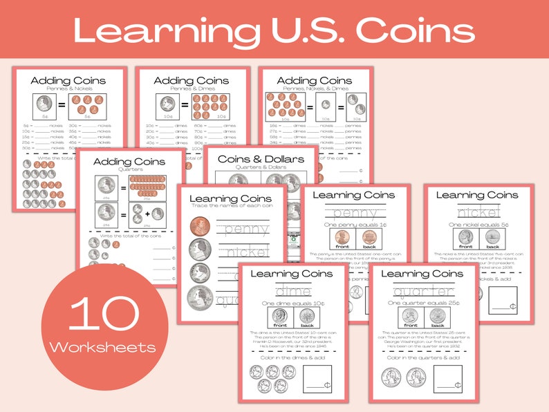 LEARNING COINS BUNDLE Kids Money Activity U.s. Coins Prek - Etsy