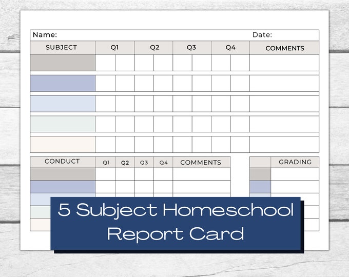Homeschool Report Card, Printable Report Card, Editable Report Card ...