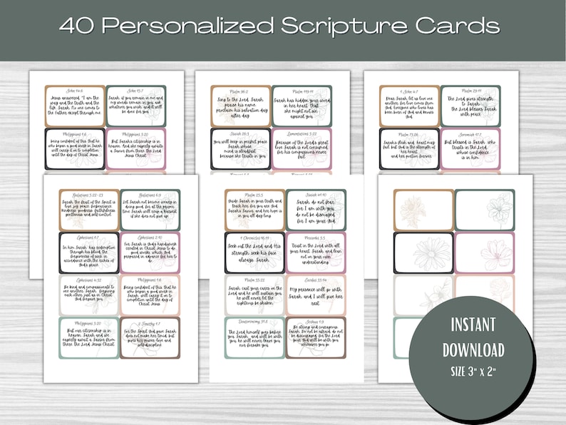 40 PERSONALIZED SCRIPTURE CARDS Scripture Memorization Cards - Etsy