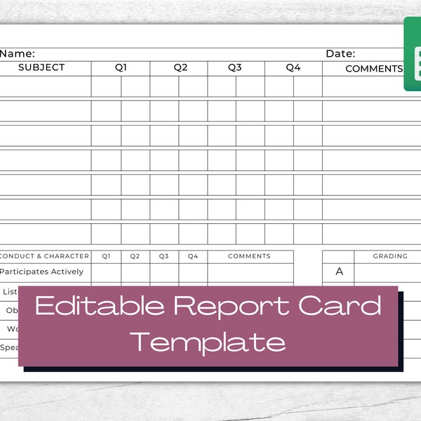 Homeschool Report Card Template - Etsy