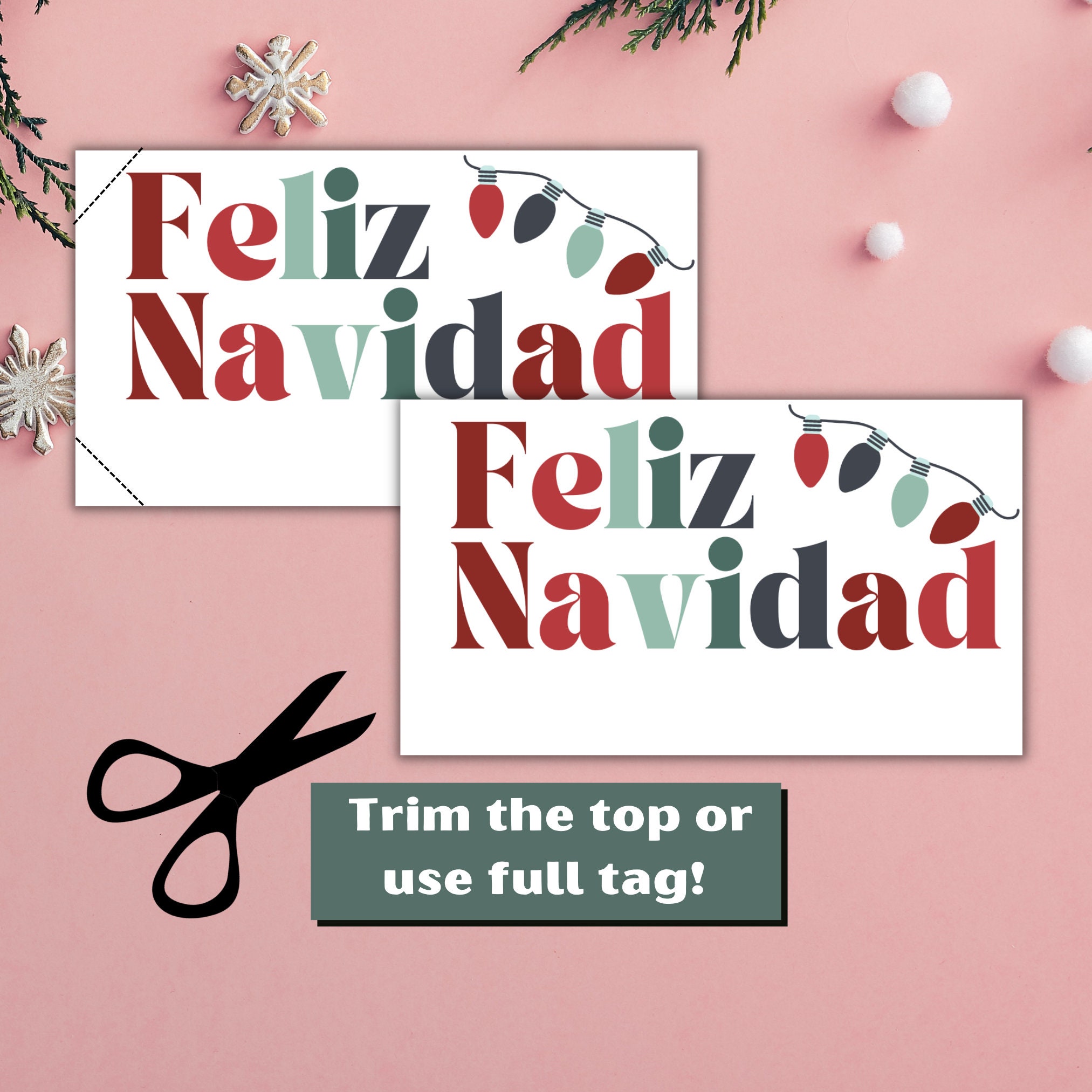 Feliz Navidad Gift Tags, Printable Christmas Labels (PDF) - Etsy